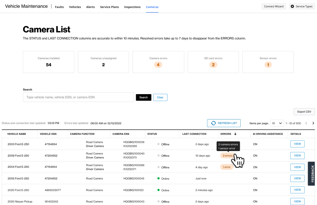 How can I check the status of my cameras? – Verizon Connect Enterprise Help