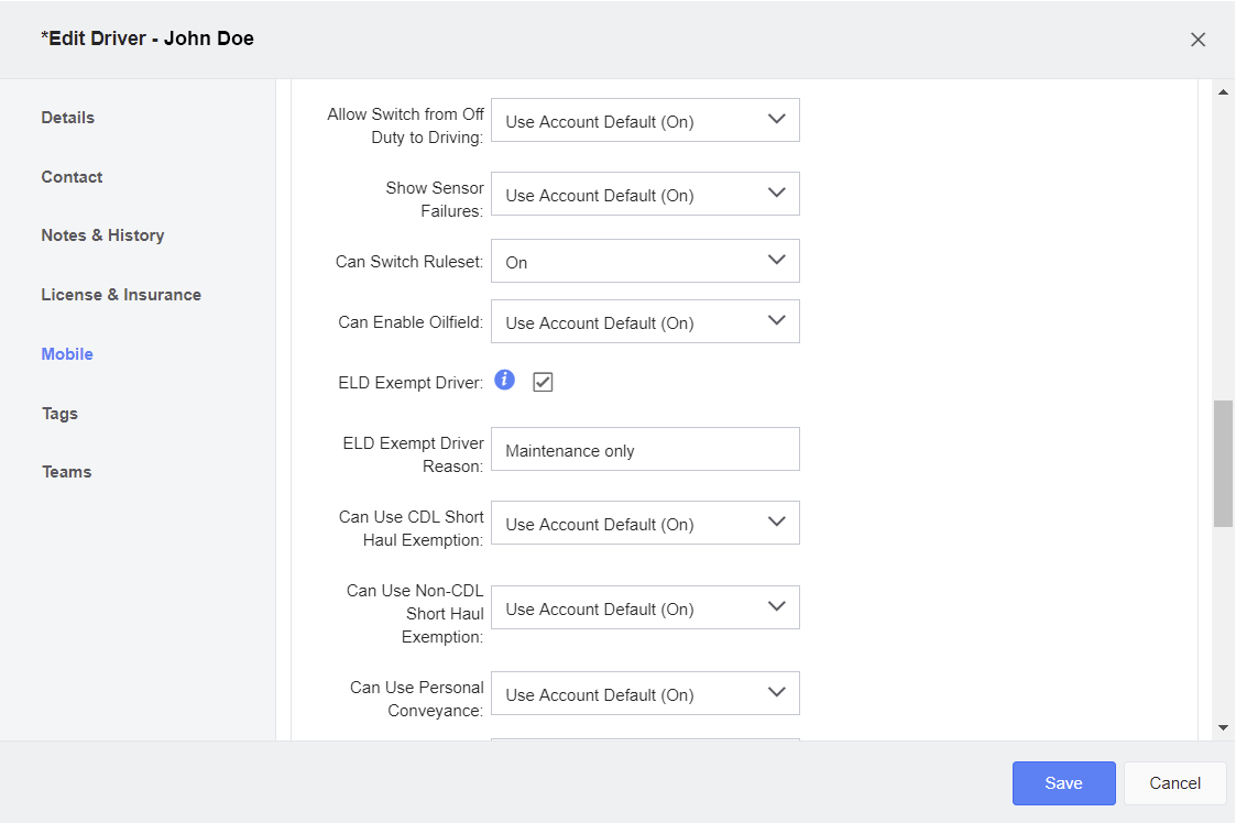 Marking a Driver as ELD Exempt – Verizon Connect Enterprise Help